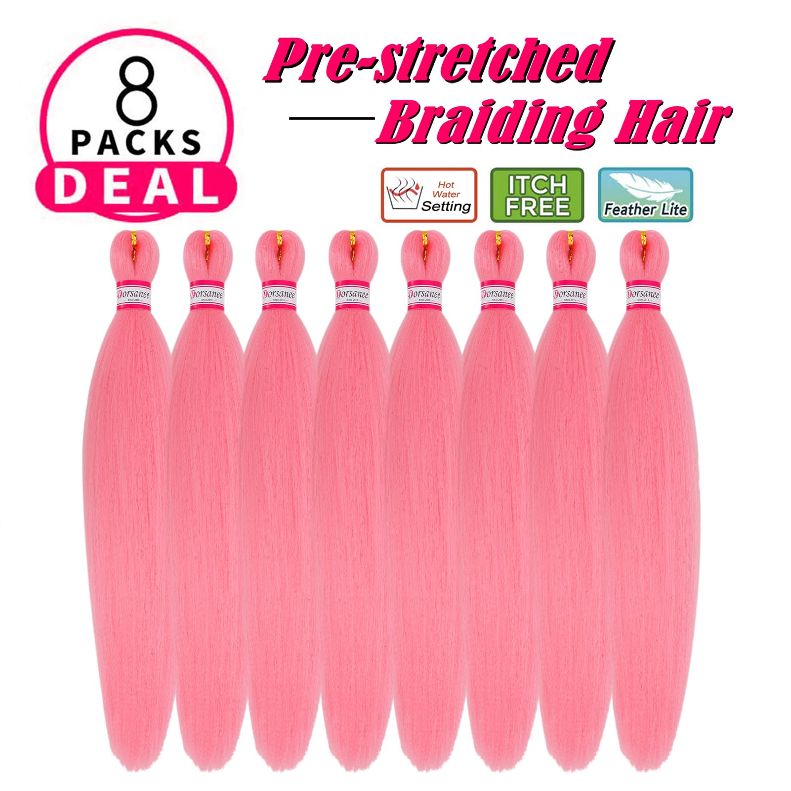 Snapklik.com : Pink Braiding Hair Pre Stretched 20 Inch 8 Packs ...