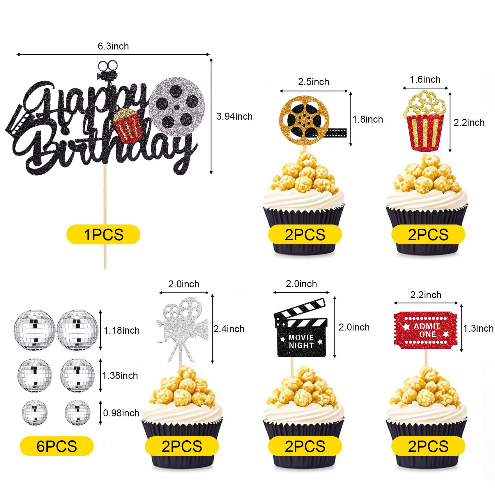 Snapklik.com : 17Pcs Movie Cake Toppers Movie Night Cake Decorations ...