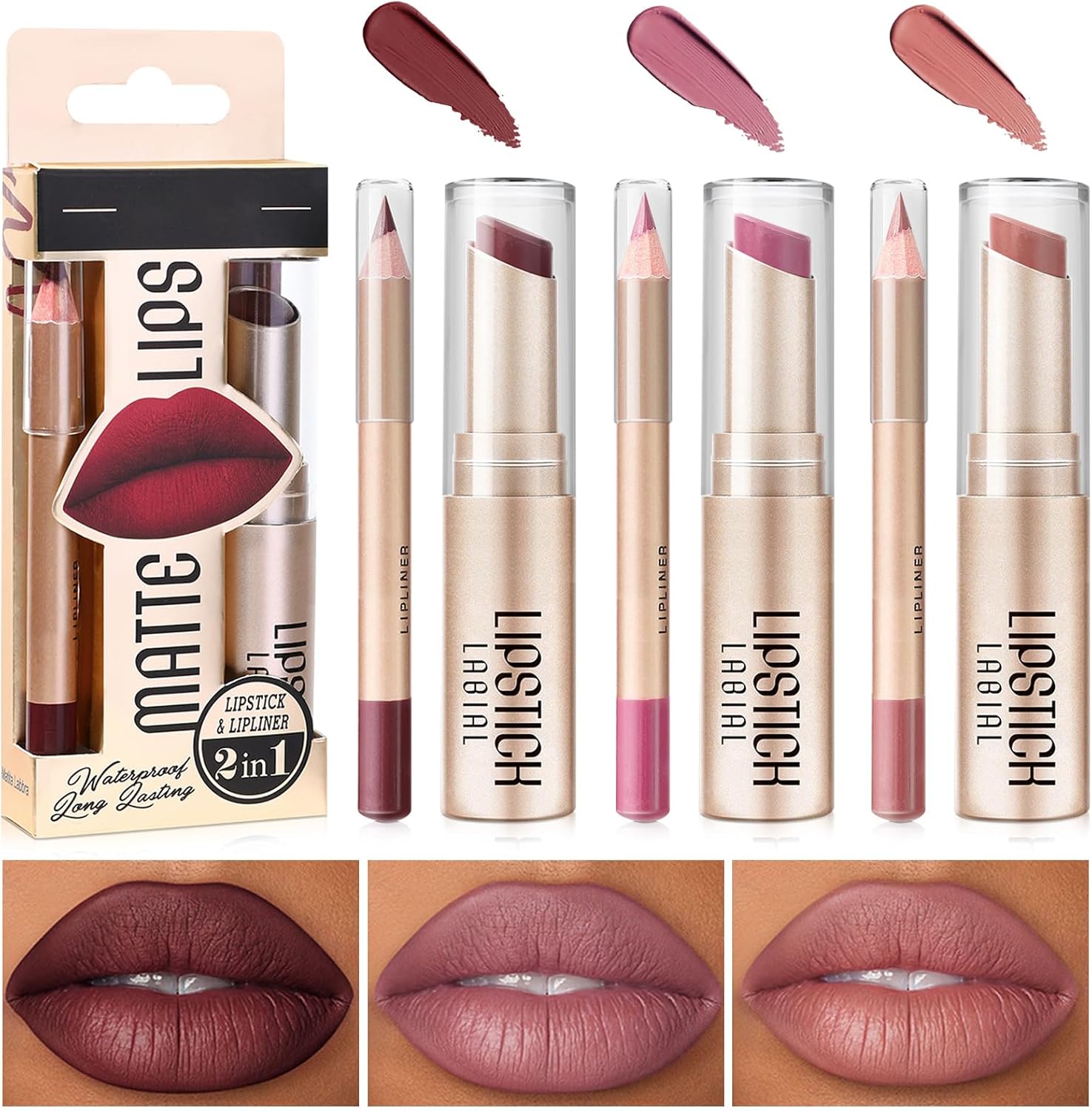 Labial de Larga Duración, 3 Piezas Kit Labiales, Labiales Mate Larga ...