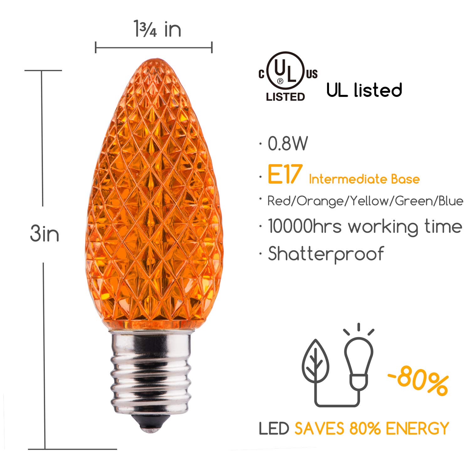 Snapklik.com : 100 Pack C9 LED Replacement Christmas Light Bulb, C9 ...