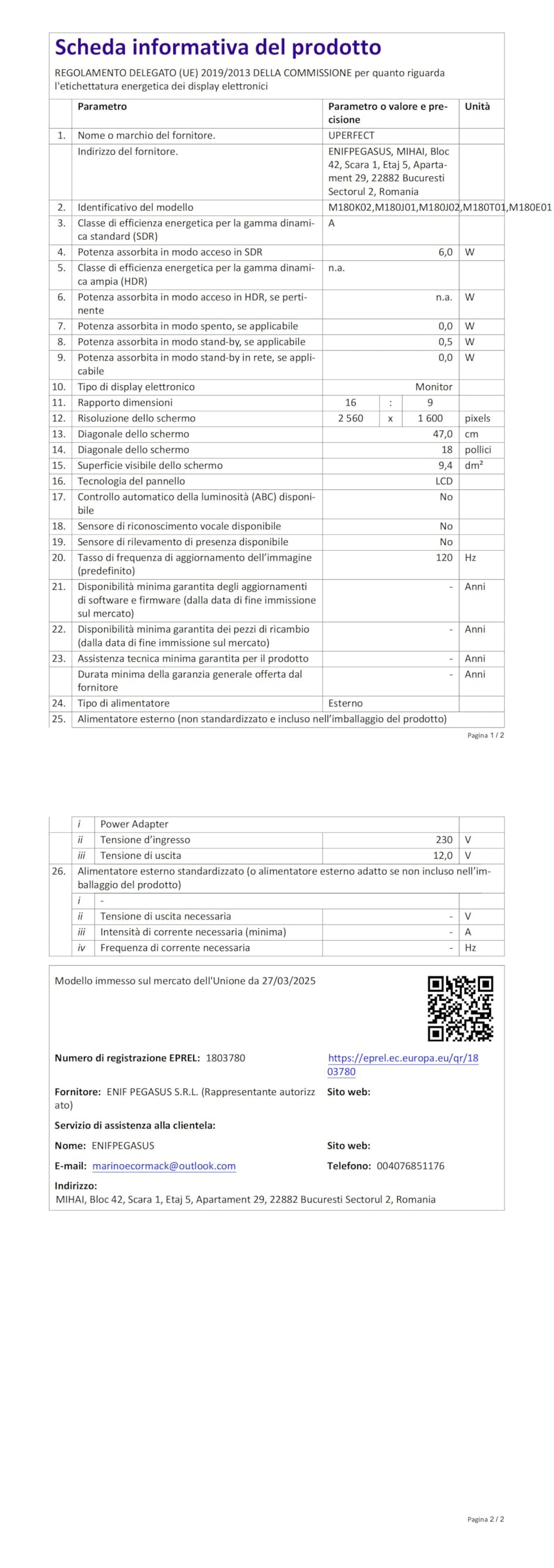 Monitor da gioco 144Hz 16,1 pollici Monitor portatile 2K 2560x1440 ...