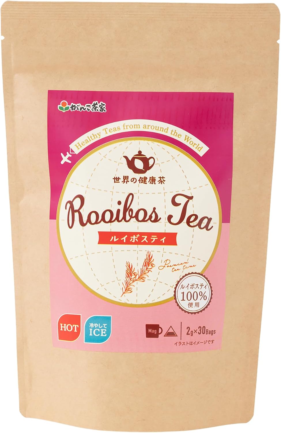 Amazon | がんこ茶家 世界の健康茶 ルイボスティ 100% 60g(2g×30p) 紐なし三角ティーバッグ | がんこ茶家 | ルイボスティー 通販