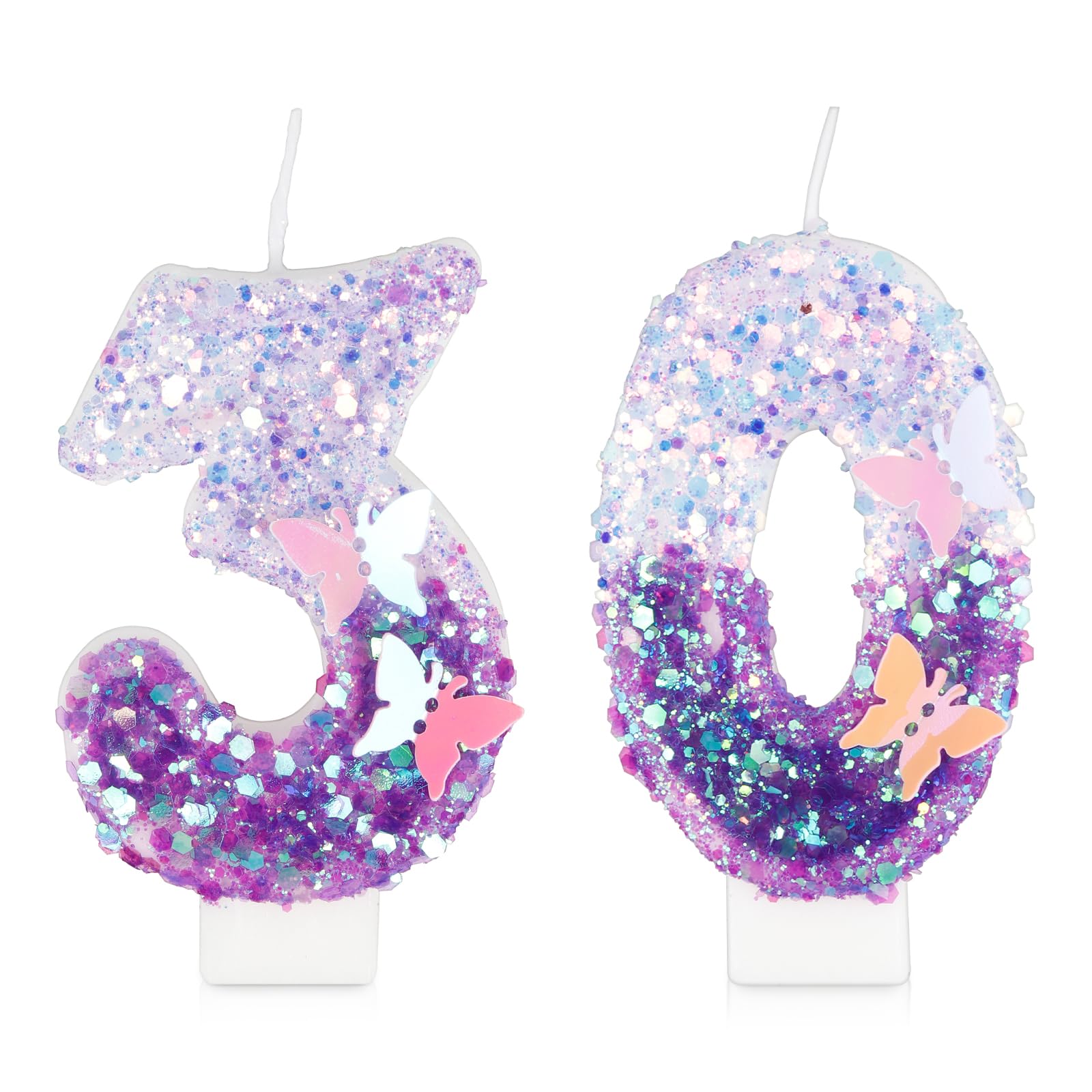 Amazon.com: Birthday Candles Number 30 Candle, Butterfly 30th Birthday ...