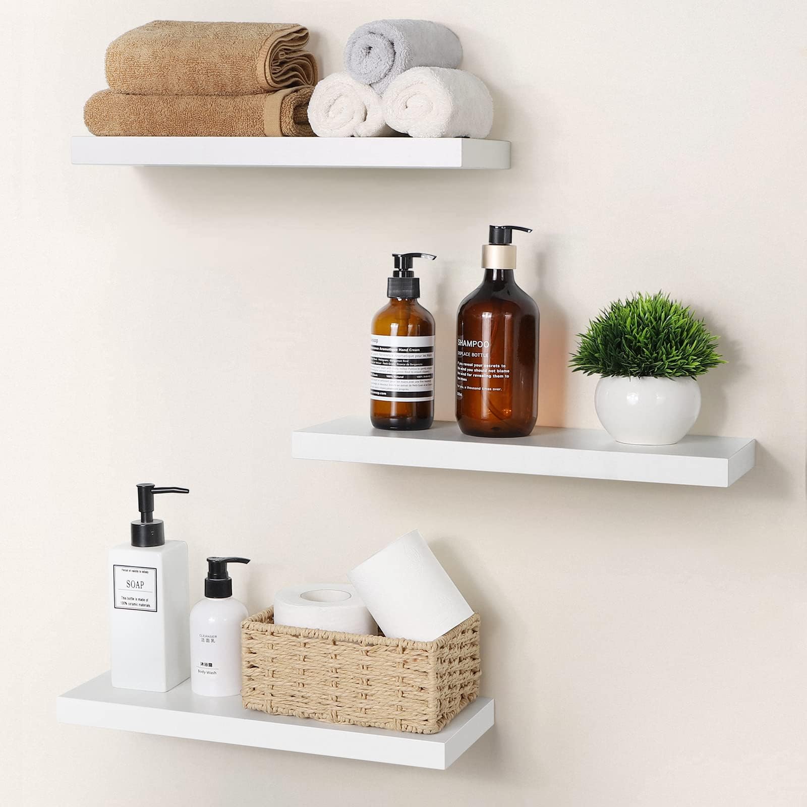 WATSONS Wall Mounted 40cm Floating Shelf - Pack of Two - White : Amazon ...