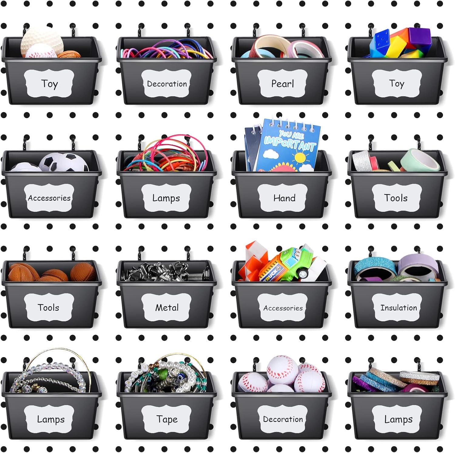 Amazon.com: Tatuo Pegboard Bins with Hooks and Labels Pegboard ...