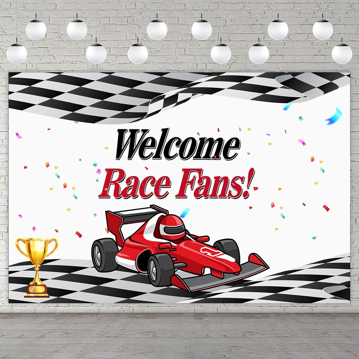 Amazon.com: Welcome Race Fans Racing Car Banner Backdrop Trophy Check ...