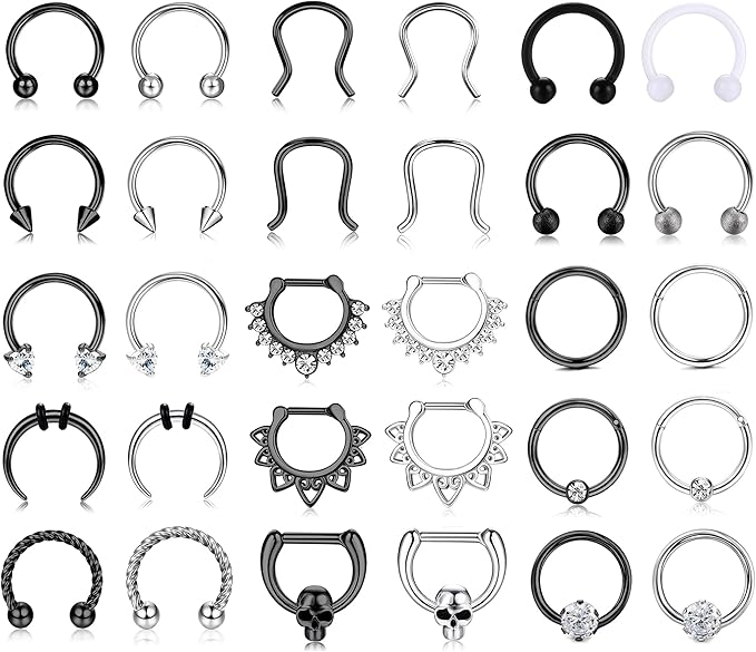 Amazon.com: BESTEEL 30PCS Black and Silver Septum Rings Surgical Steel ...