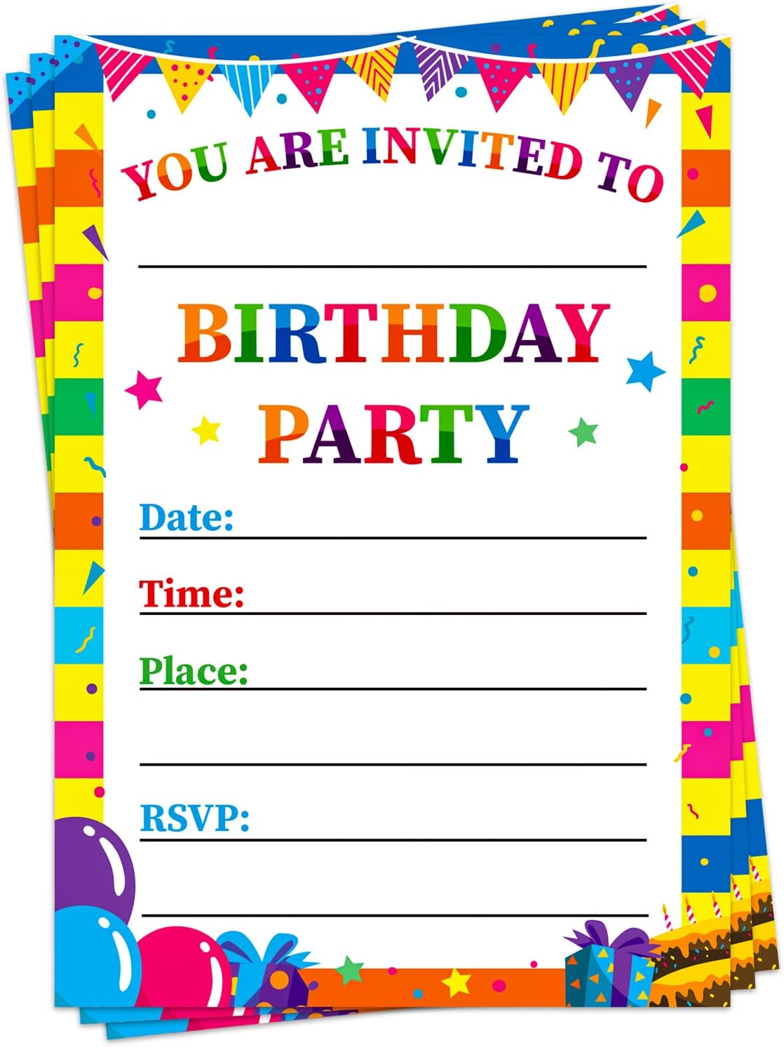 Fsaoor 30 Pack Birthday Party Invitations for Kids 5"x7" Birthday Party ...