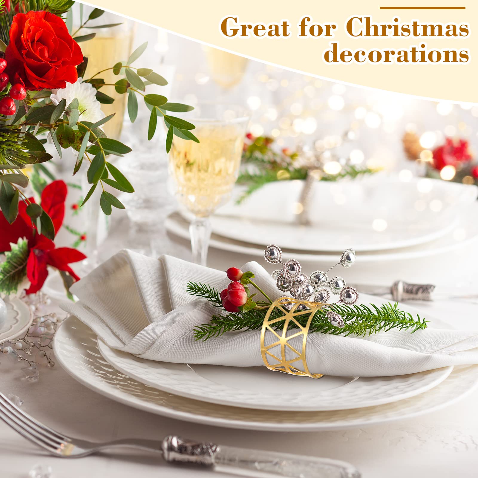 50 Pcs Gold Napkin Rings Metal Napkin Rings Holders Hollow Out Design ...