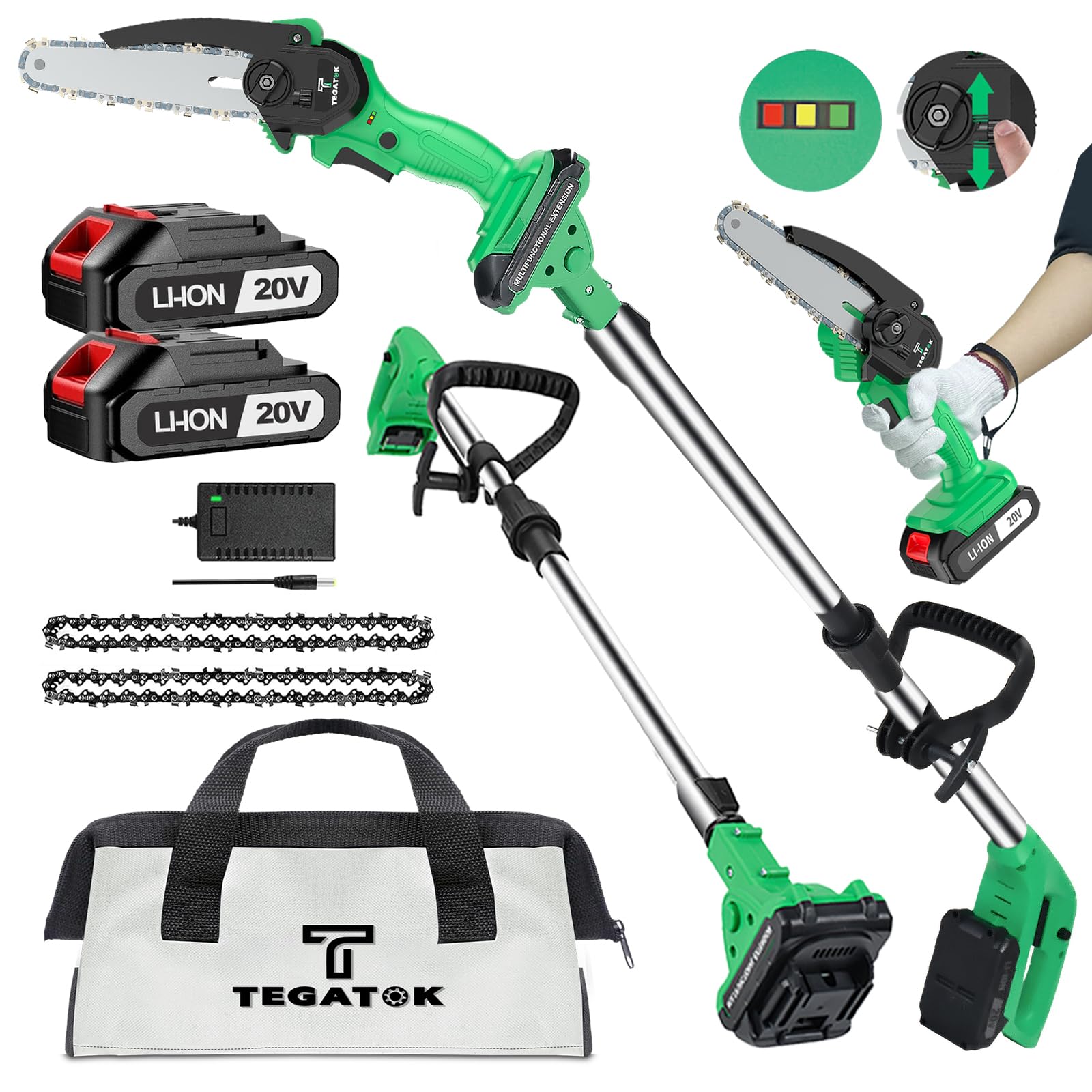 Tegatok 2-in-1 Cordless Pole Saw 6 Inch, Battery Powered Pole Saws for ...