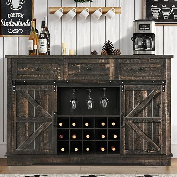 Amazon.com - 4 EVER WINNER Farmhouse Coffee Bar Cabinet with Sliding Barn Doors, 54" Large ...