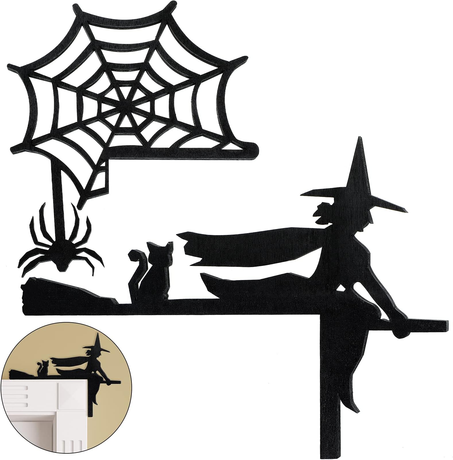 Amazon.com: Jetec 2 Pieces Halloween Door Corner Sign Witch on Broom ...
