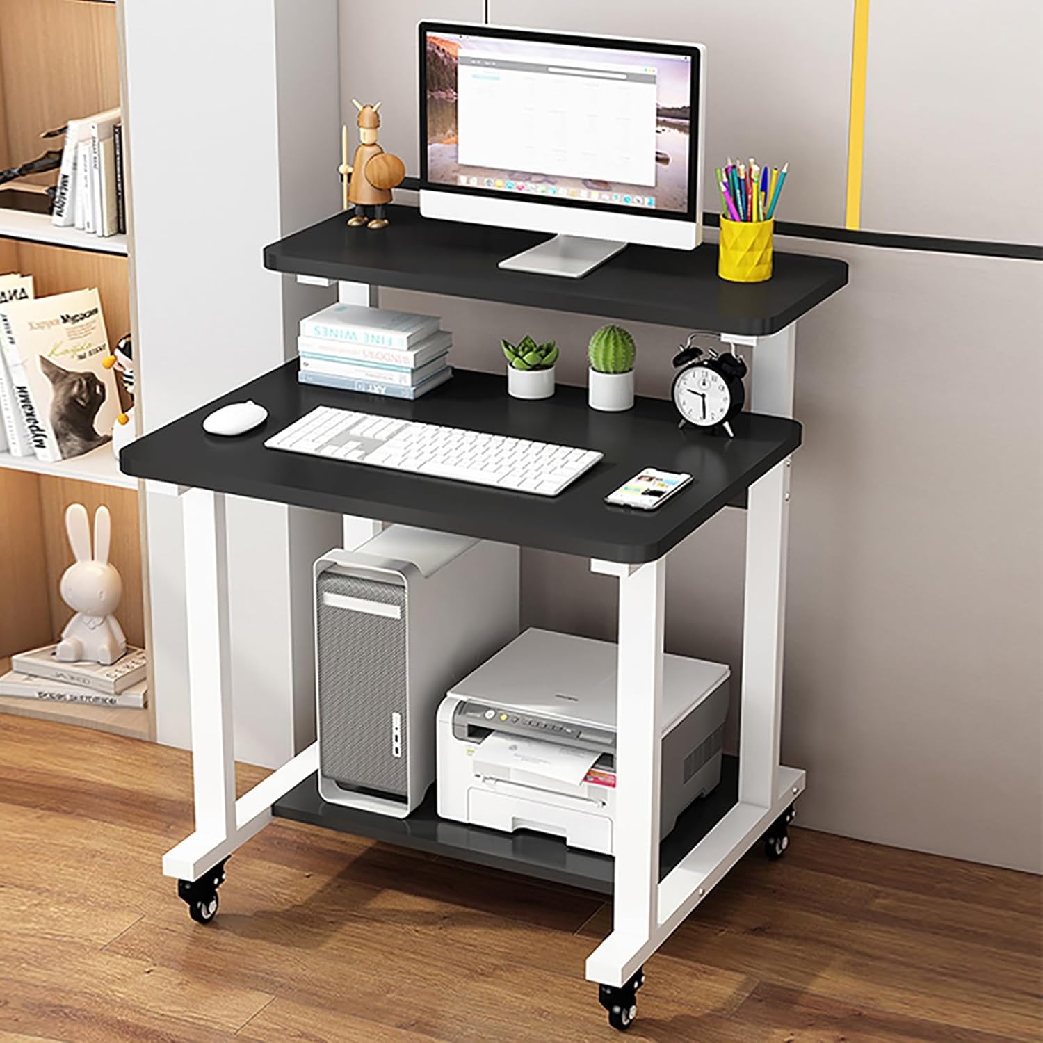 Amazon.com: 3 Tiers Rolling Desk, Rolling Computer Desk with Monitor ...
