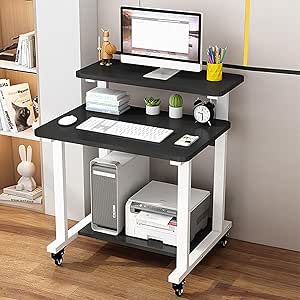 Amazon.com: 3 Tiers Rolling Desk, Rolling Computer Desk with Monitor ...