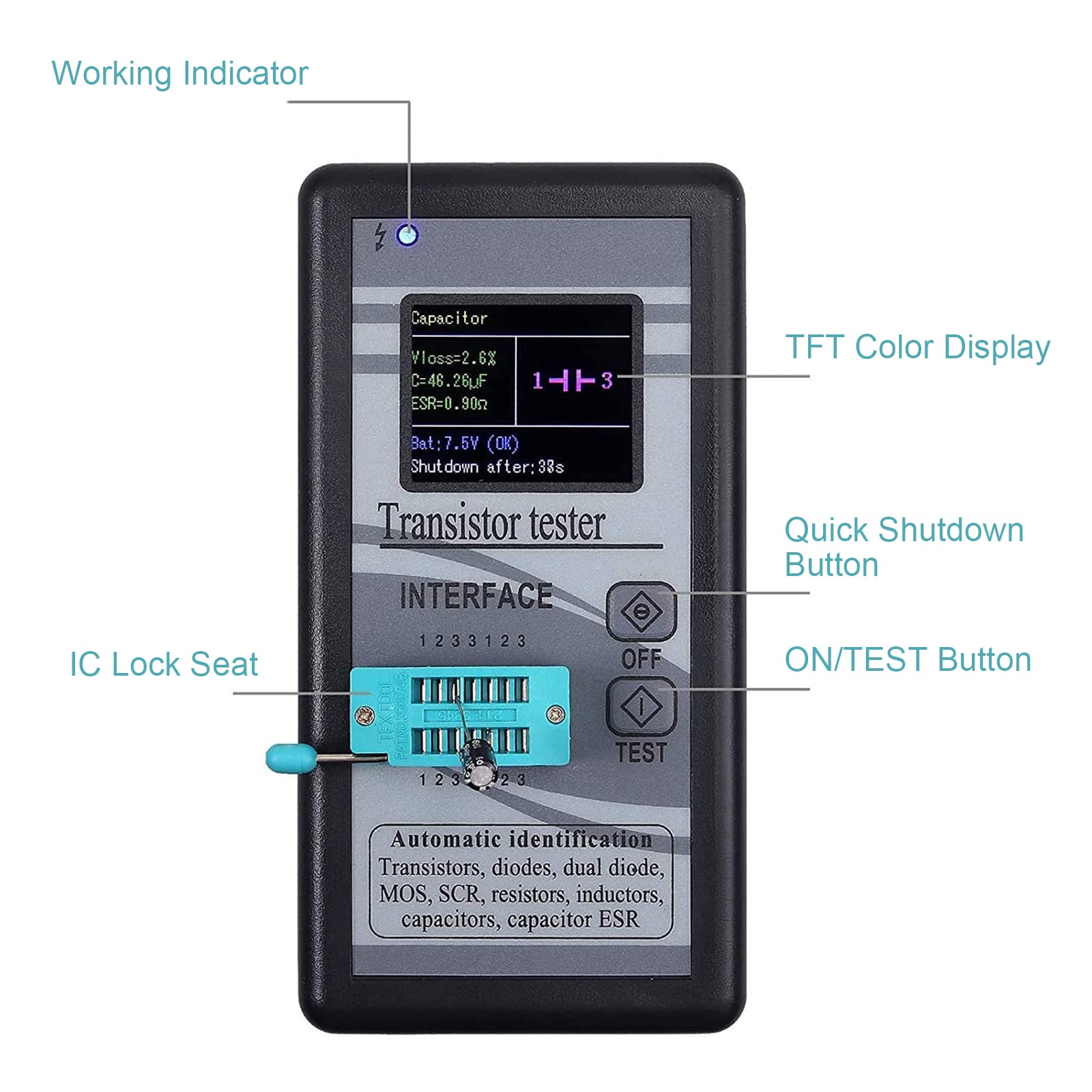 Snapklik.com : Transistor Tester,Mosfet Transistor Capacitor Tester ...