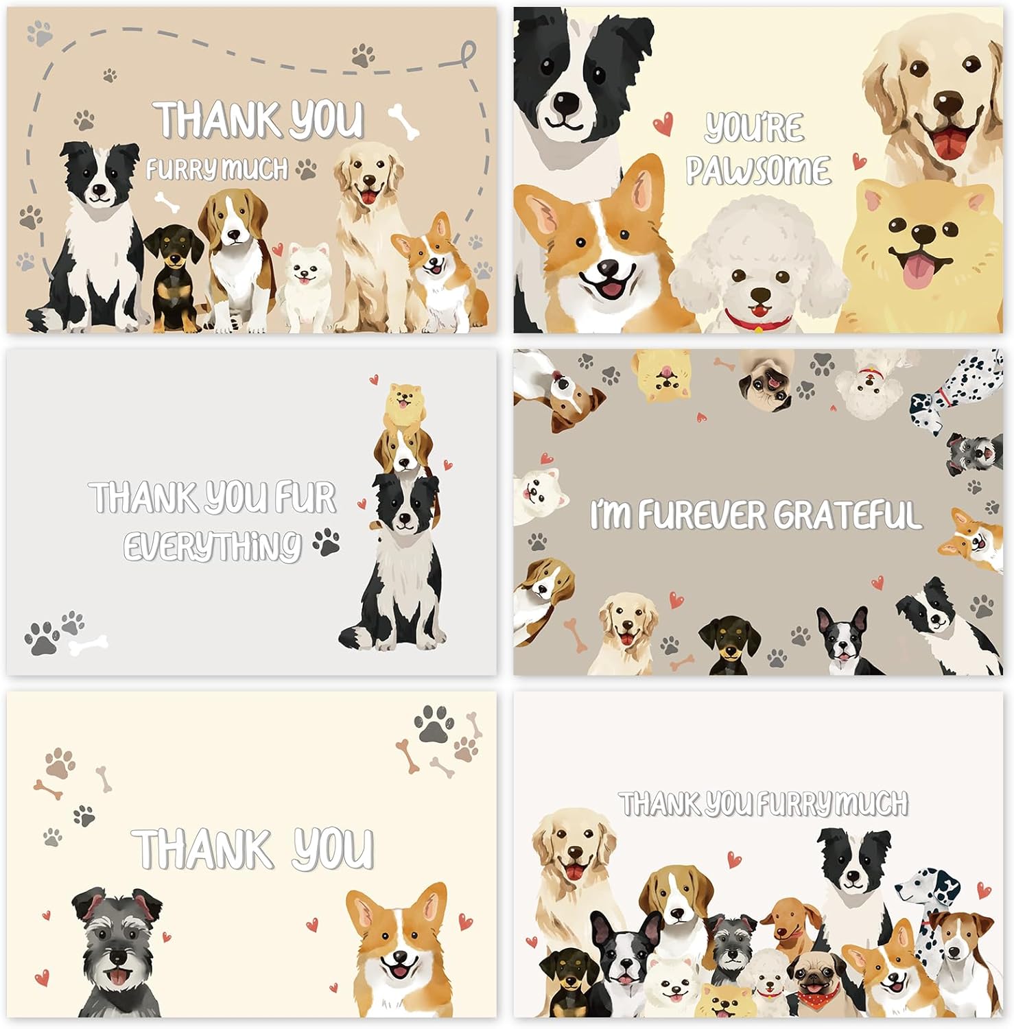 Amazon.com: Whaline 48 Pack Cute Dog Thank You Cards Cartoon Greeting ...