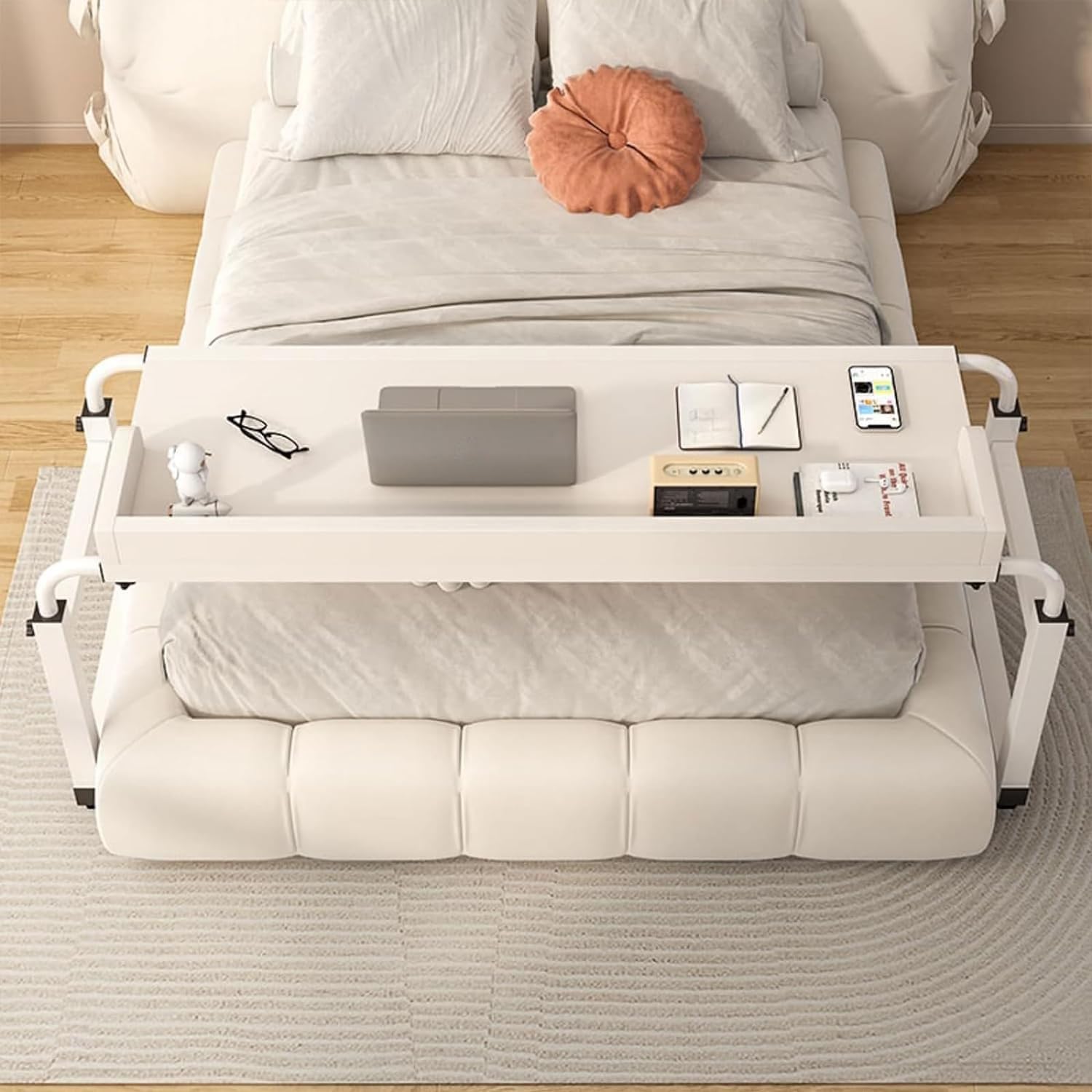 Overbed Table with Wheels Stretchable 120-230 cm Mobile Overbed Table ...