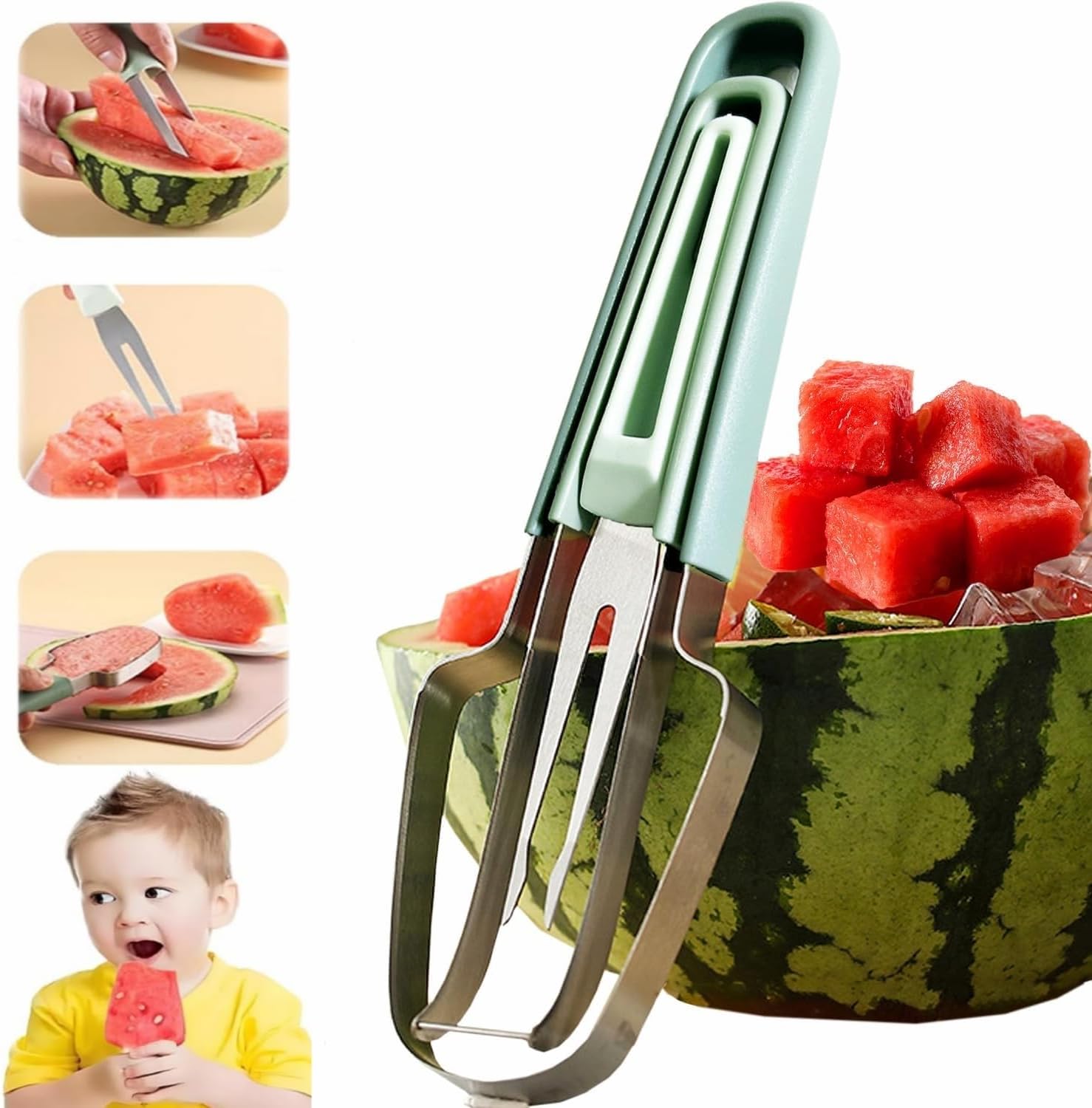Amazon.com: 2 Pcs 3 in 1 Watermelon Fork Cutter Slicer Tool, Stainless ...