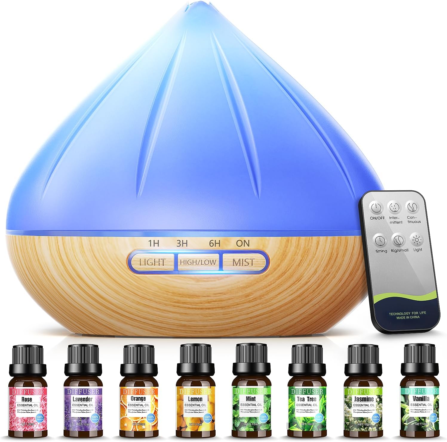 Diffusers for Essential Oils, 500ml Aromatherapy Diffuser with 8x10ml ...