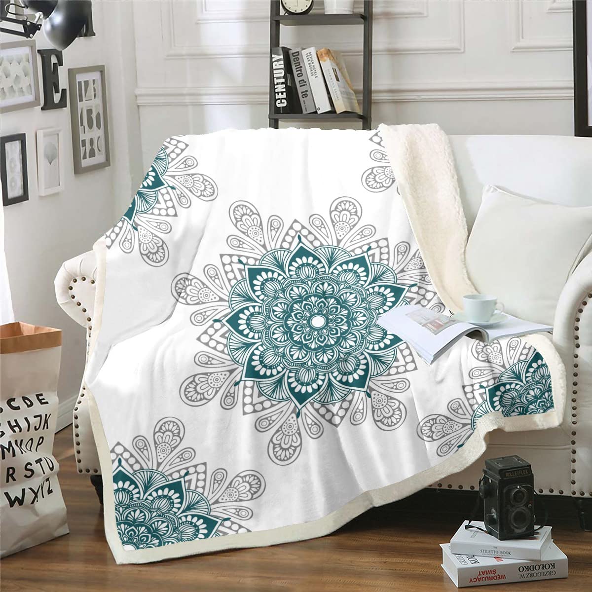 Amazon.com: Erosebridal Chic Flower Sherpa Blanket Aesthetic Mandala ...