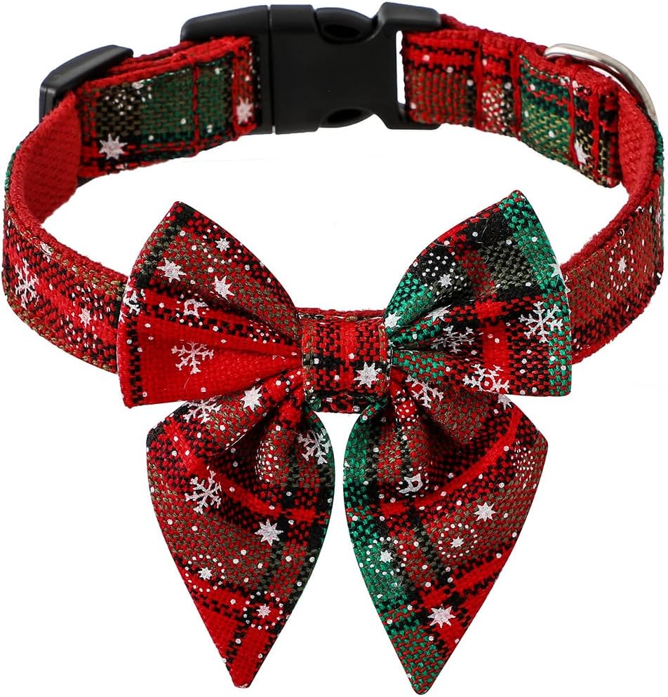 Christmas Dog Collar with Detachable Dow Tie, Adjustable Dog Bow Tie ...