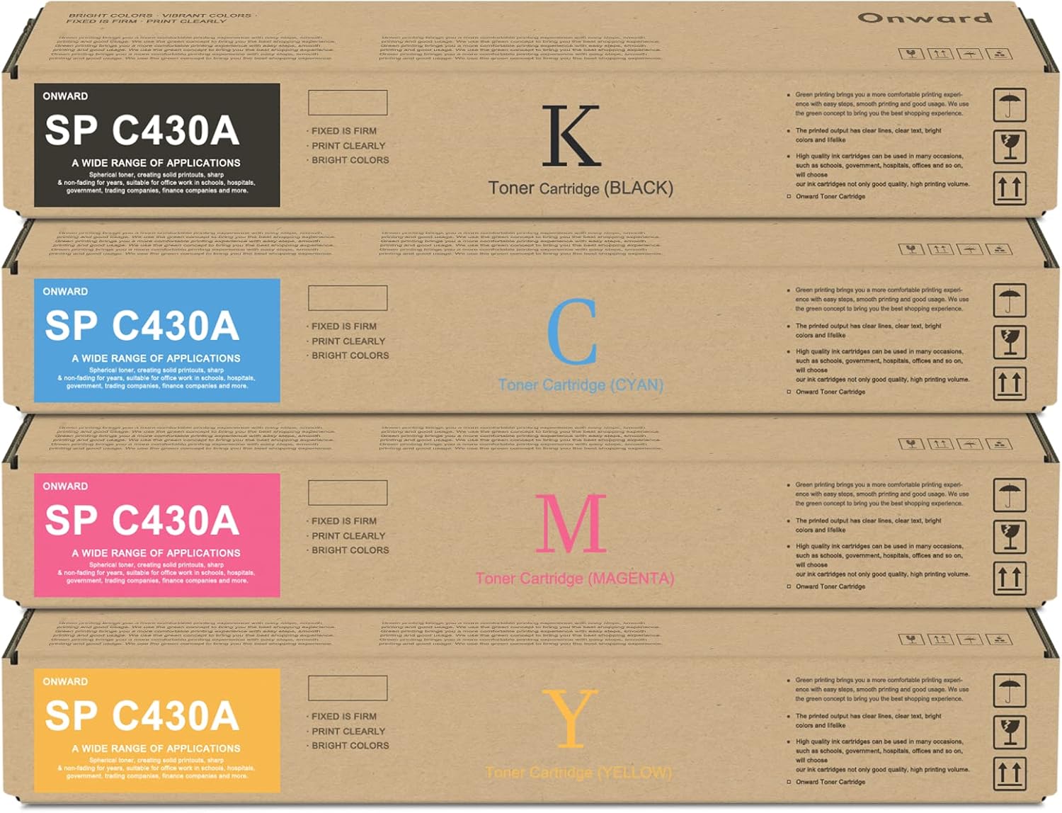 Amazon.com: Onward Aficio SP C430A Black, Cyan, Magenta, Yellow Toner Cartridges (4-Pack) - OWRD ...