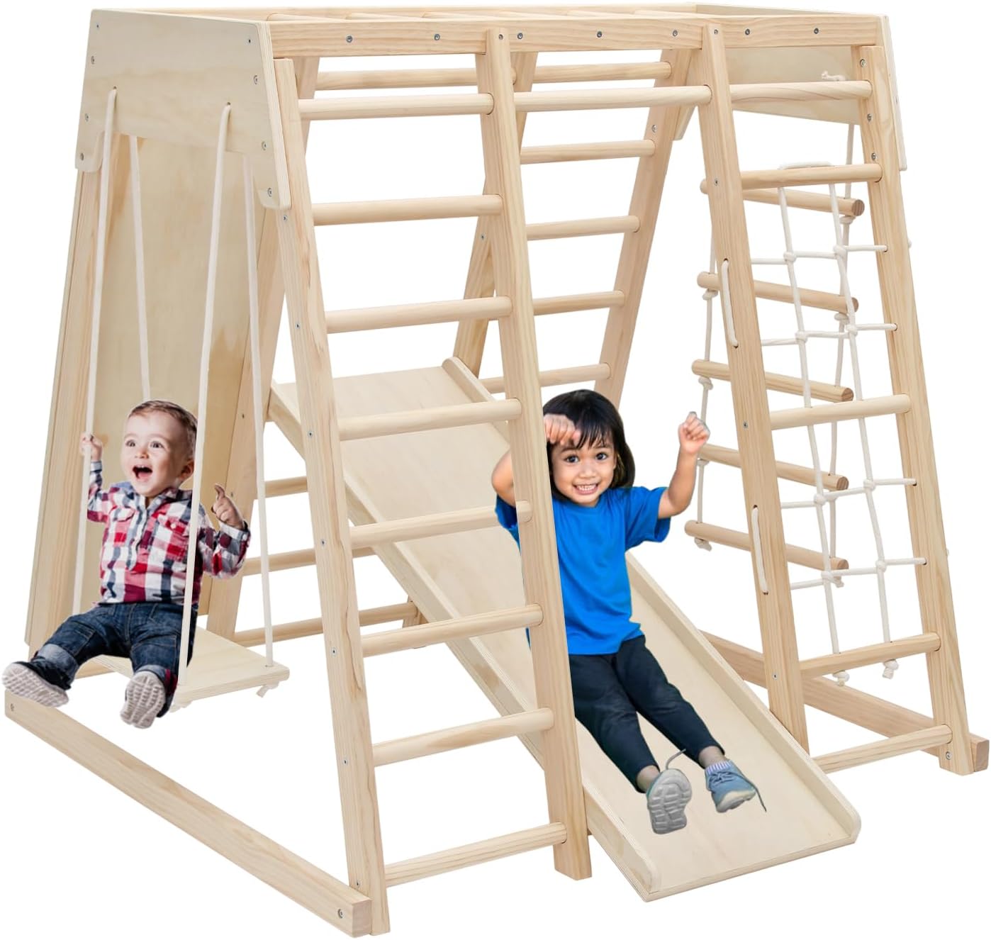 Amazon.com: Climber,Indoor Playground Wood Playset 7-in-1 with Jungle ...