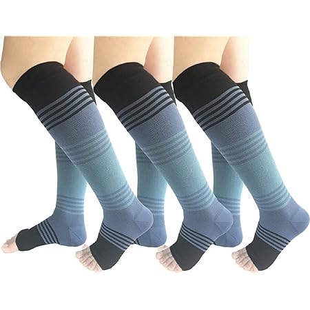 Amazon.com: Open Toe Compression Socks 3 Pairs 20-25mmHg Toeless ...