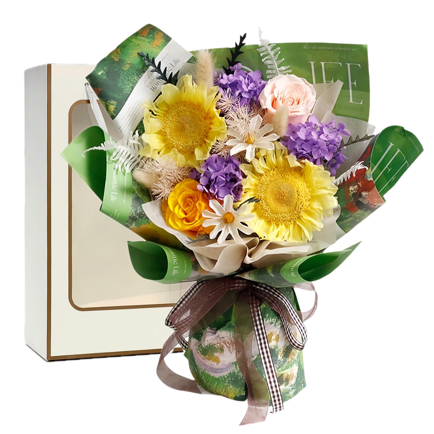 Amazon.com: Eightown Preserved Yellow Sunflowers Bouquet for Birthday ...
