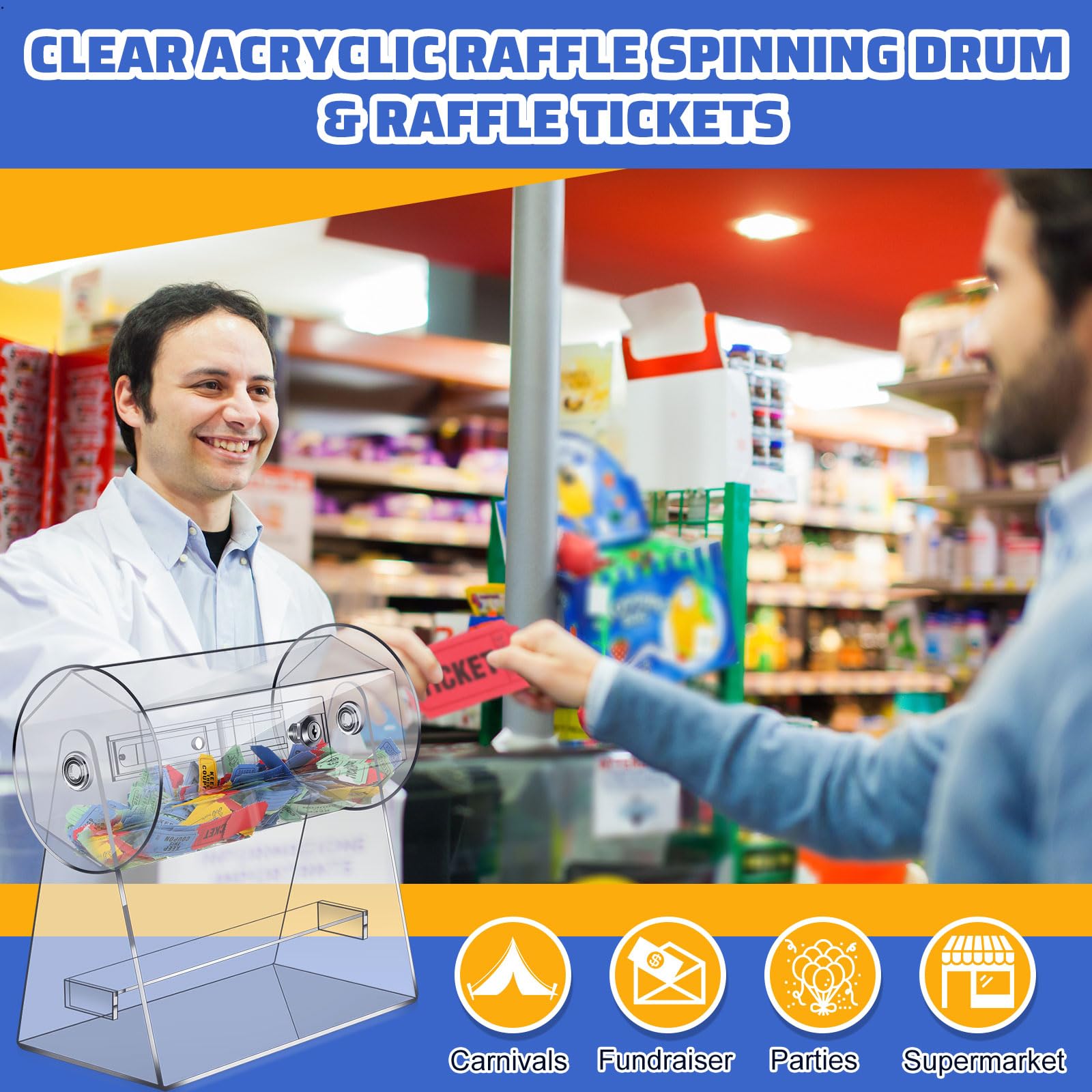 Acrylic Raffle Drum for Tickets with 8000 Pcs Raffle Ticket Clear ...