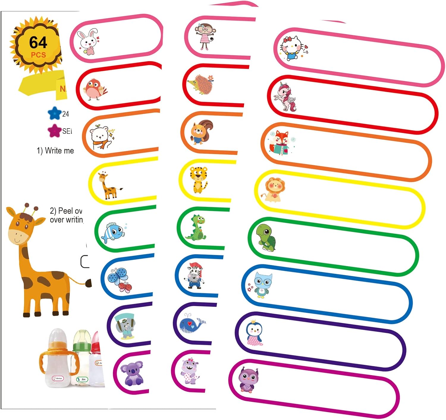 64 PCS Waterproof Daycare Labels Baby Bottle Labels For Daycare 64-pcs-waterproof-daycare-labels-baby-bottle-labels-for-daycare