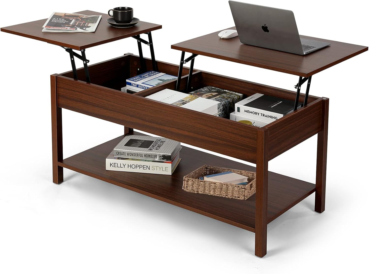 VOWNER Coffee Table with Height-Adjustable Top, Sofa Table with Hidden ...