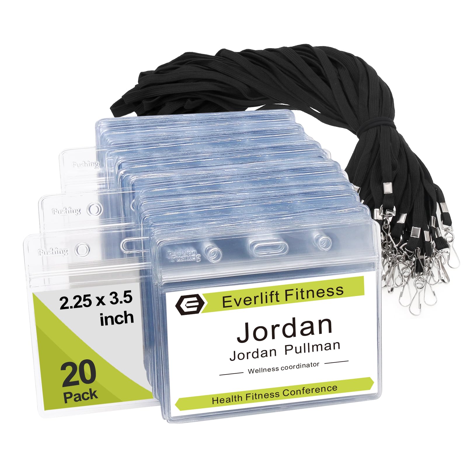 Fushing 20Pcs Clear Plastic Horizontal Name Tags Badge ID Card Holders ...