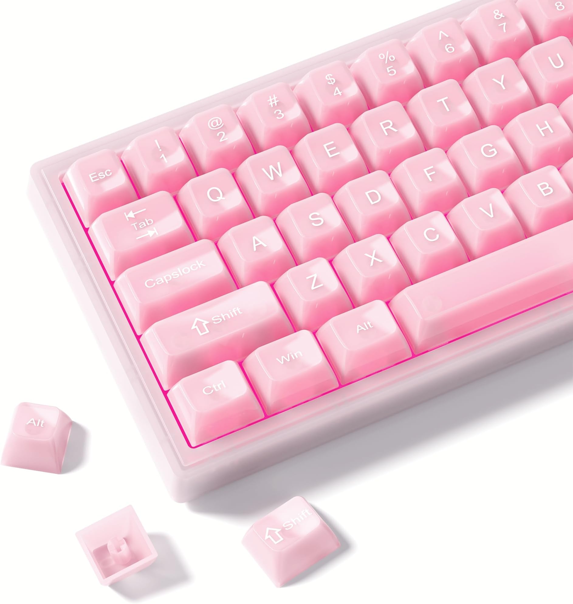 Amazon.com: Womier Keyboard Keycaps Clear, Pink Keycaps 60 65 75 100 ...