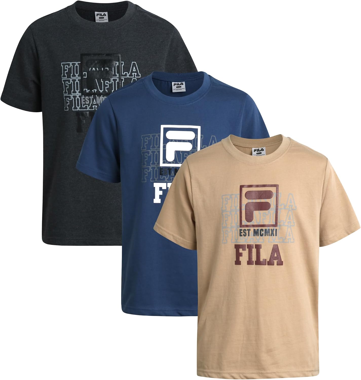 Fila Boys' Active T-Shirts - 3 Pack Athletic Performance Casual Stretch ...
