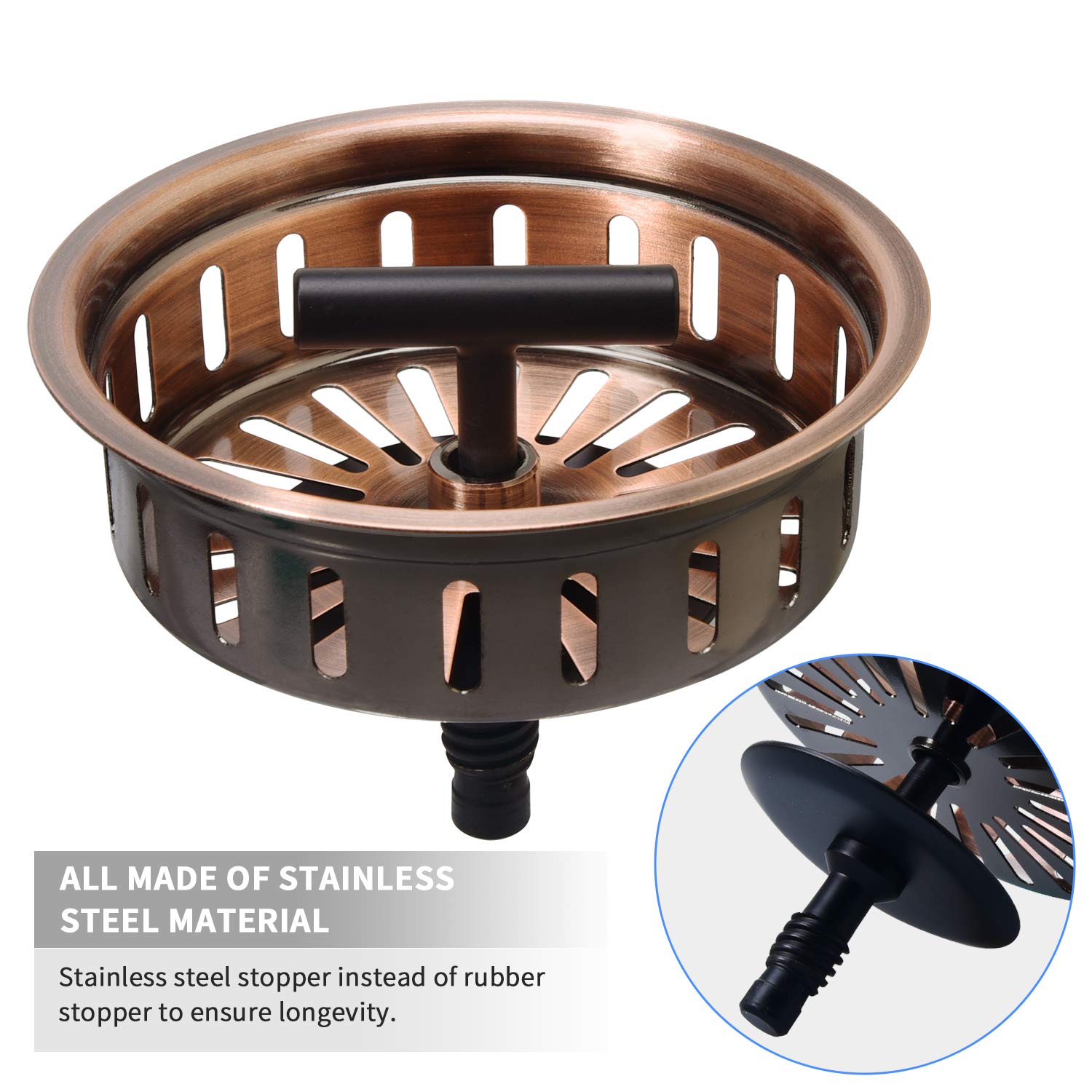 Snapklik.com : Copper Sink Drain 3.5 Inch Kitchen Sink Drain Assembly ...