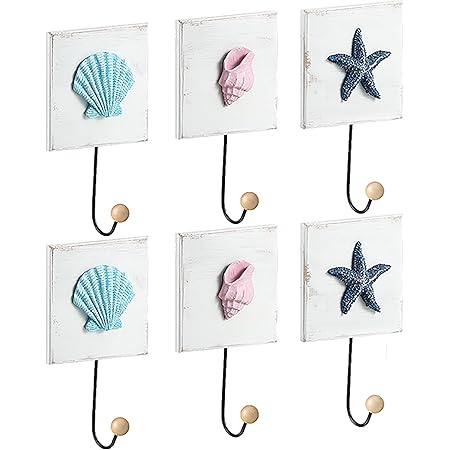 Amazon.com: Hiboom 6 Packs Beach Towel Hooks Seashell Wall Hooks Towel ...