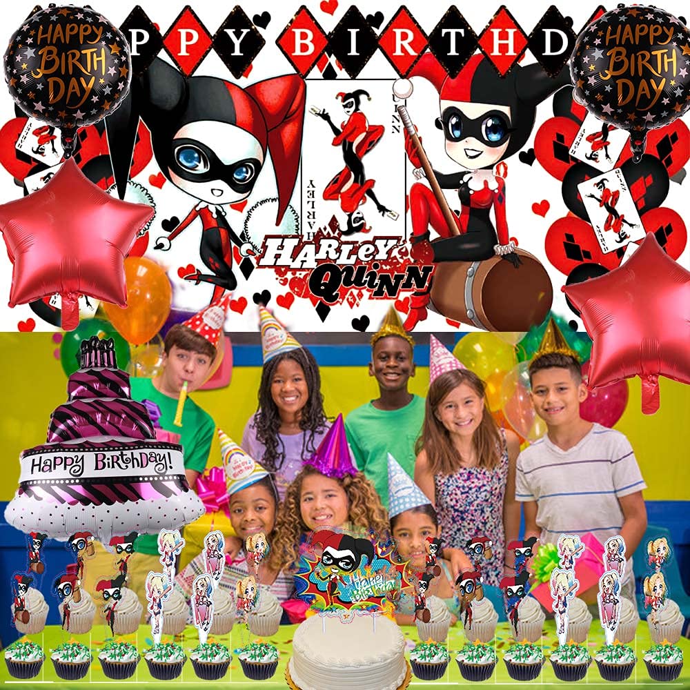 QUEENMO Harley Quinn Party Decorations Banner Supplies for Girls ...