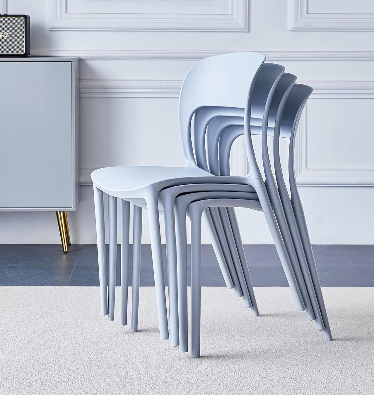 Hallowood Furniture Stoker Stackable Plastic Dining Chairs Set of 4 in ...