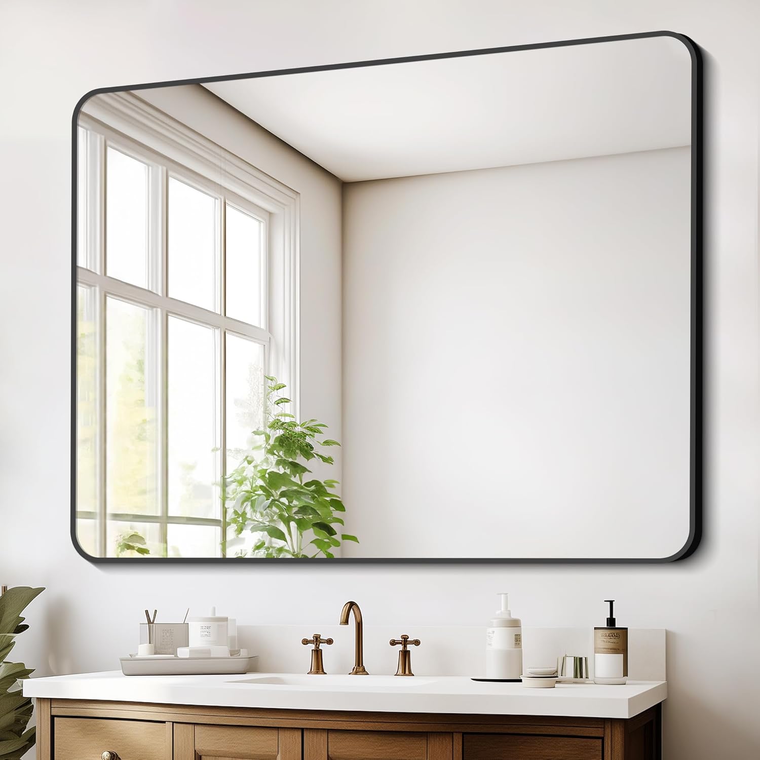 GLASHOM Bathroom Mirror,36"x48" Black Mirrors for Wall Metal Framed ...