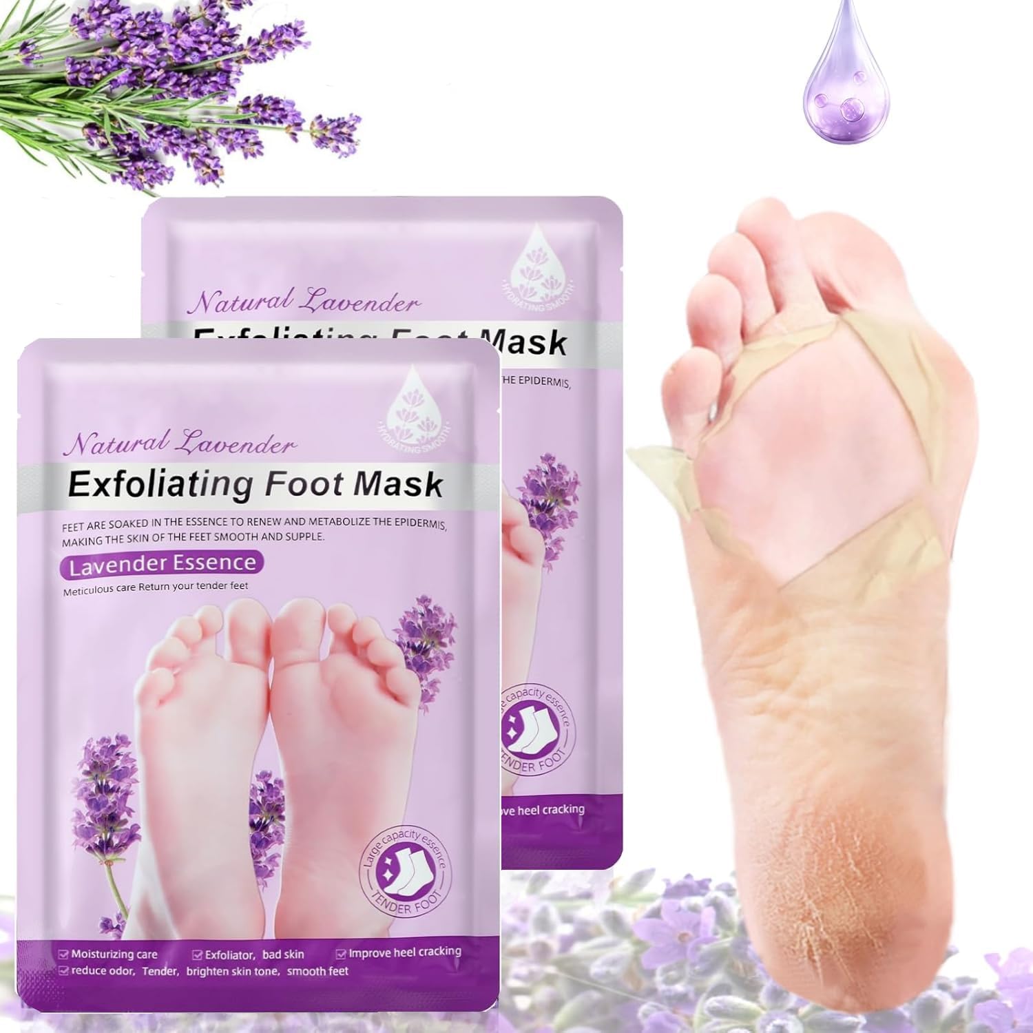 2 Pares Hidratantes Pies de Lavanda Mascarilla Pies Exfoliante, Máscara ...
