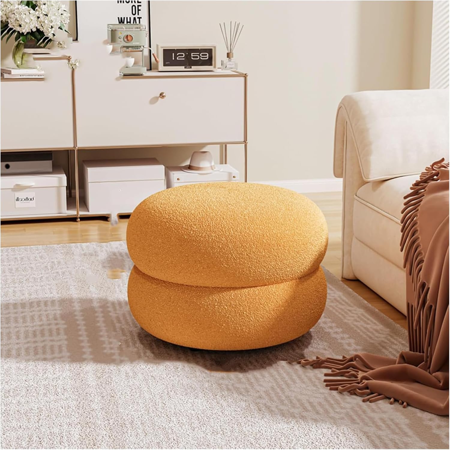 Wide Round futon Ottoman, Round Ottoman, Modern Ottoman, Ivory Velvet ...