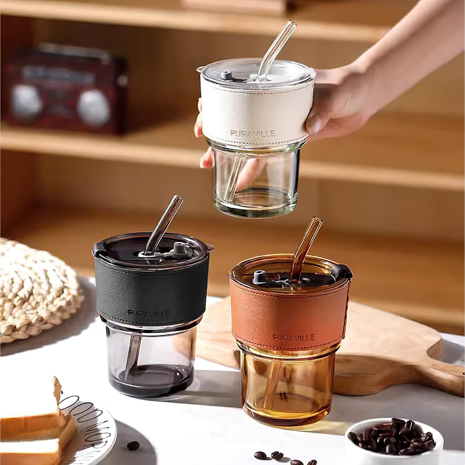 Paquete de 2 tazas de café helado de 14 oz14.2 fl oz con tapas y ...