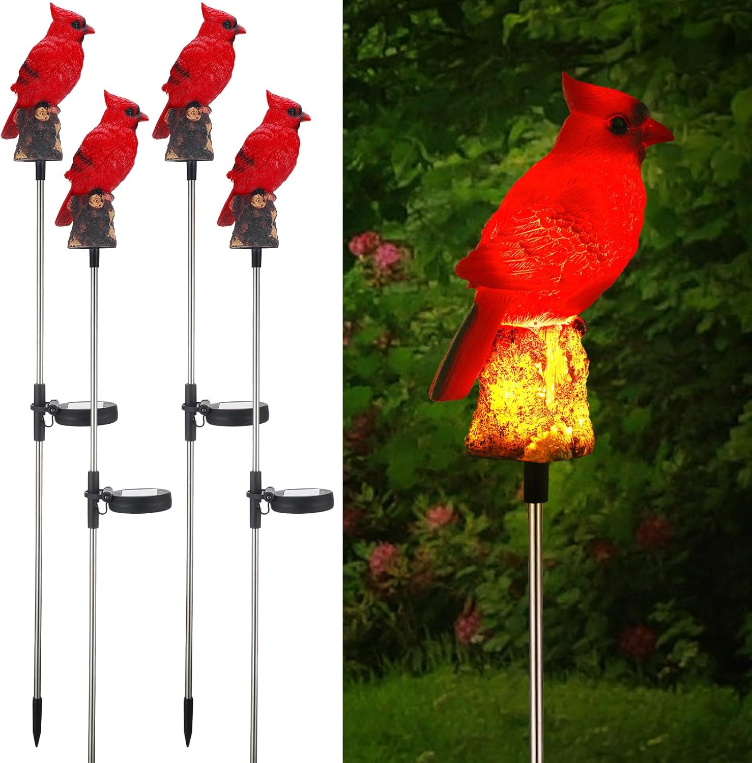 Amazon.com: Baquler 4 Packs Solar Powered Cardinal Stake Light Red ...