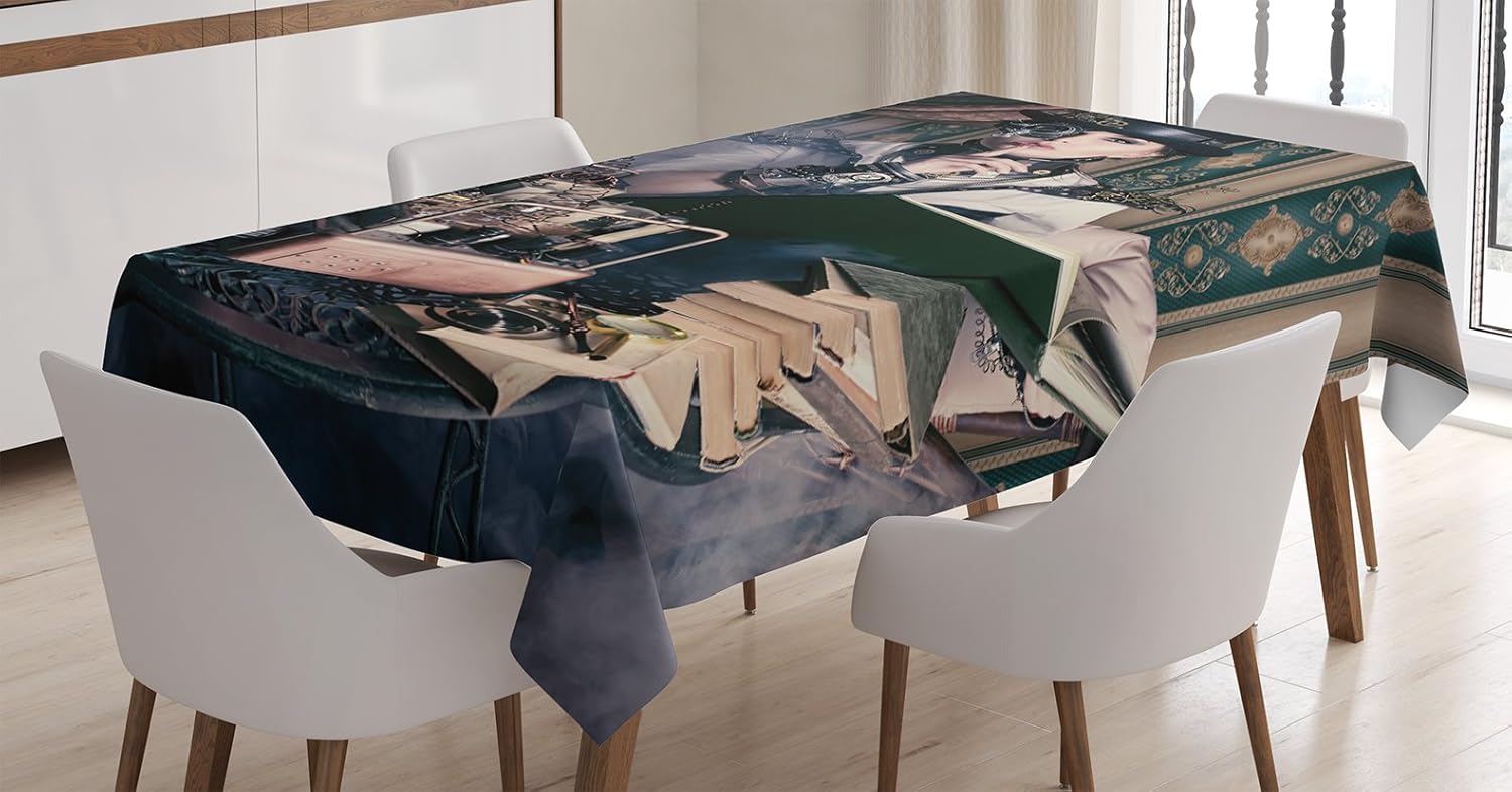 Amazon.com: Ambesonne Gothic Tablecloth, Portrait of Steampunk Woman ...