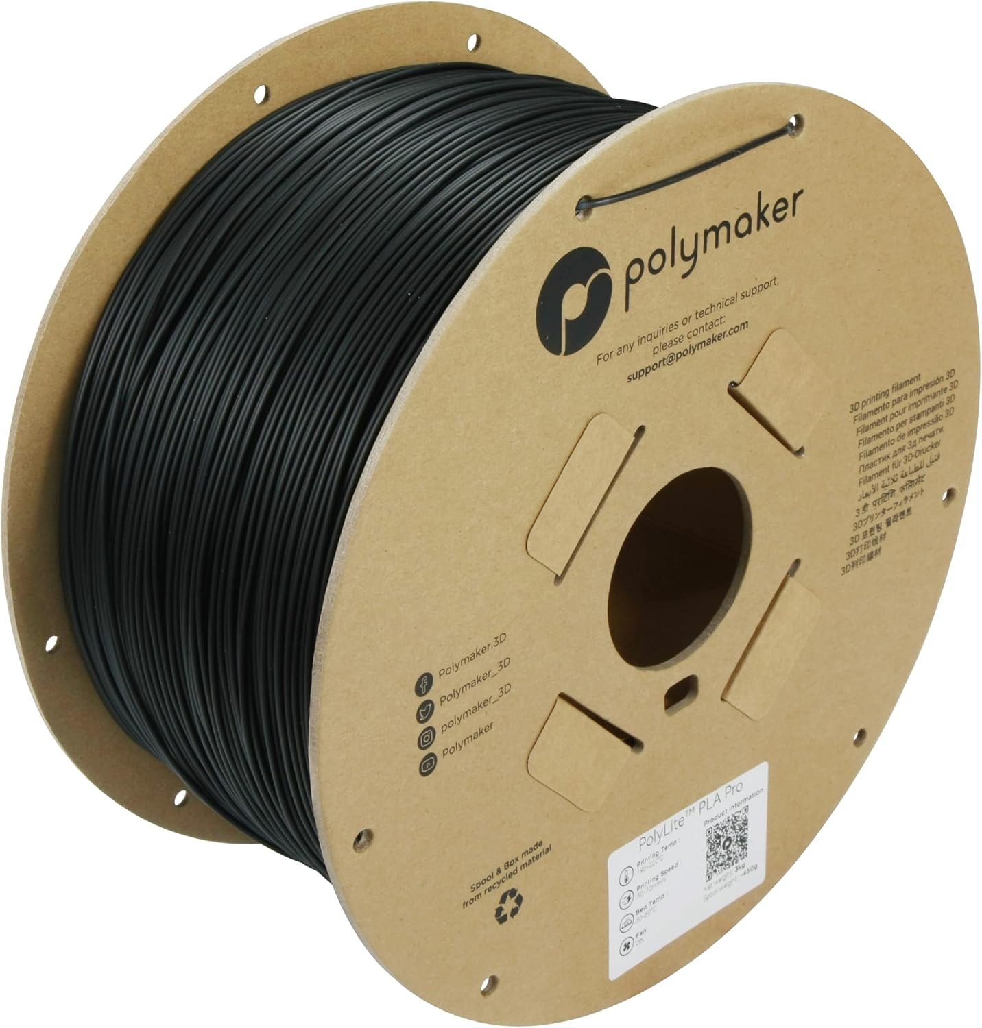 Polymaker PLA PRO Filament 1.75mm 3kg, Tough & High Rigidity Black 3D ...