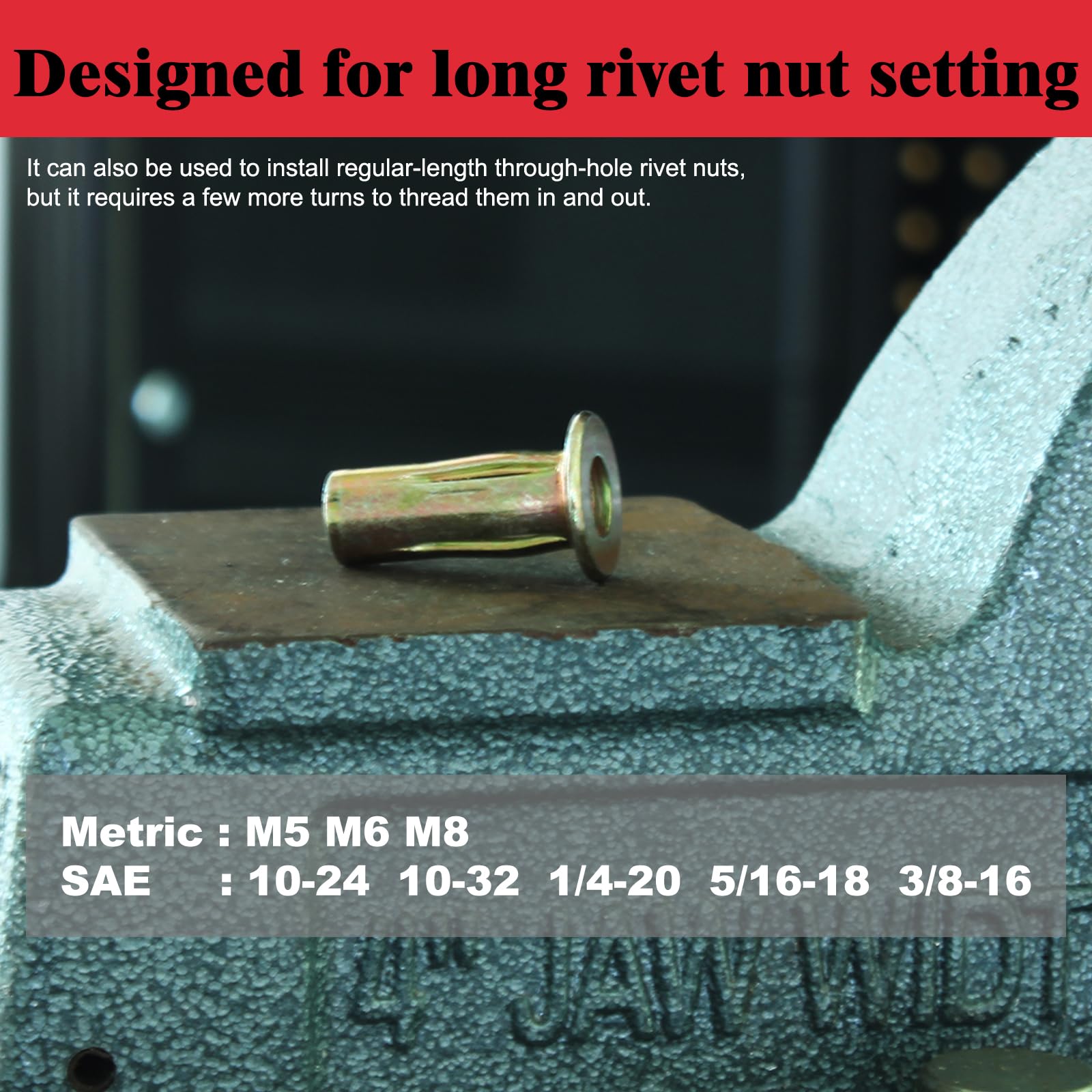 Extra Long Mandrel Rivet Nut Tool 1002 16-Inch Rivnut Gun Kit with 9 ...