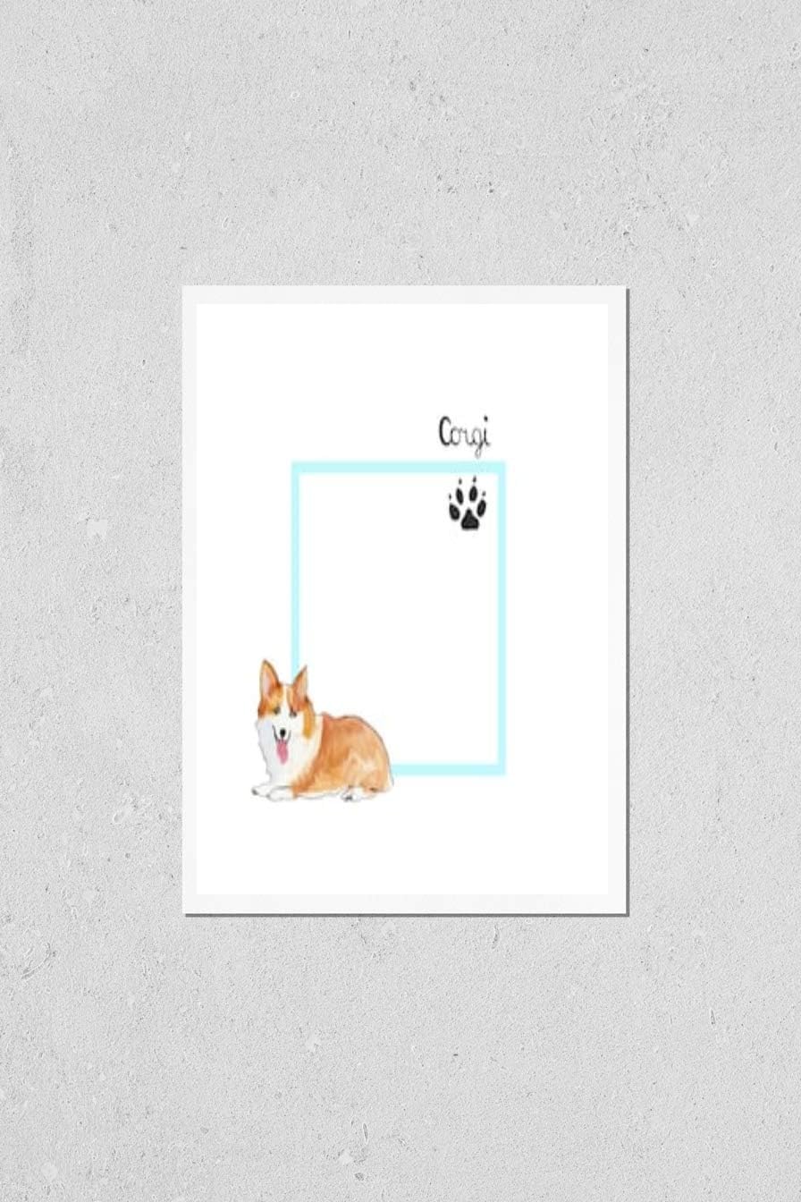 Amazon.com: Wall Art Poster Print of Watercolor Dog with Placard. Welsh ...