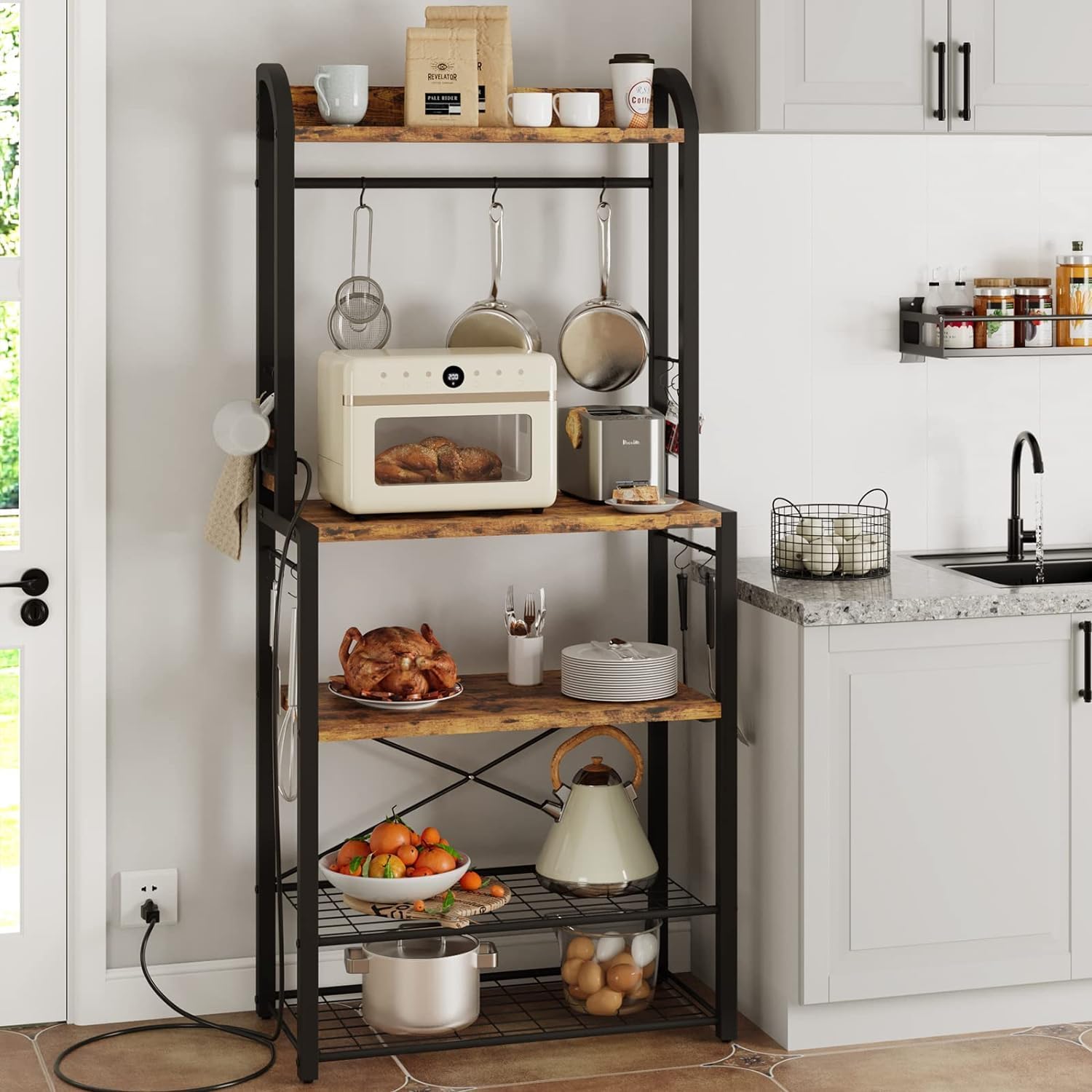 Amazon.com - IDEALHOUSE Bakers Rack with Power Outlet, Industrial ...