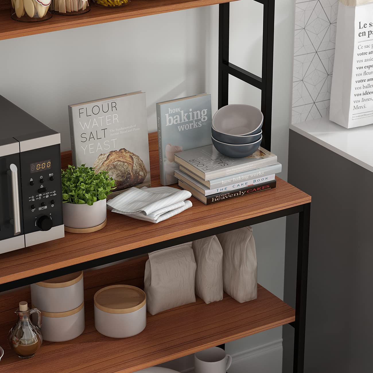 FUFU&GAGA 5-Tier Kitchen Bakers Rack with Hutch, Industrial Microwave ...